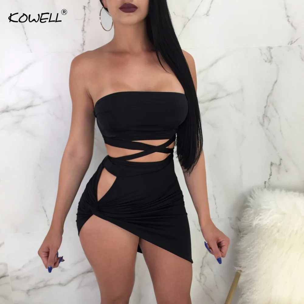 Off Shoulder Strapless Sexy Bandage Dress Women Sleeveless Irregular