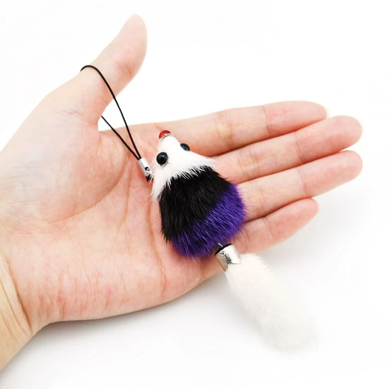 Original New Fluffy Mink Fur Pompom Squirrel Keychain Women Cute Rabbit ...