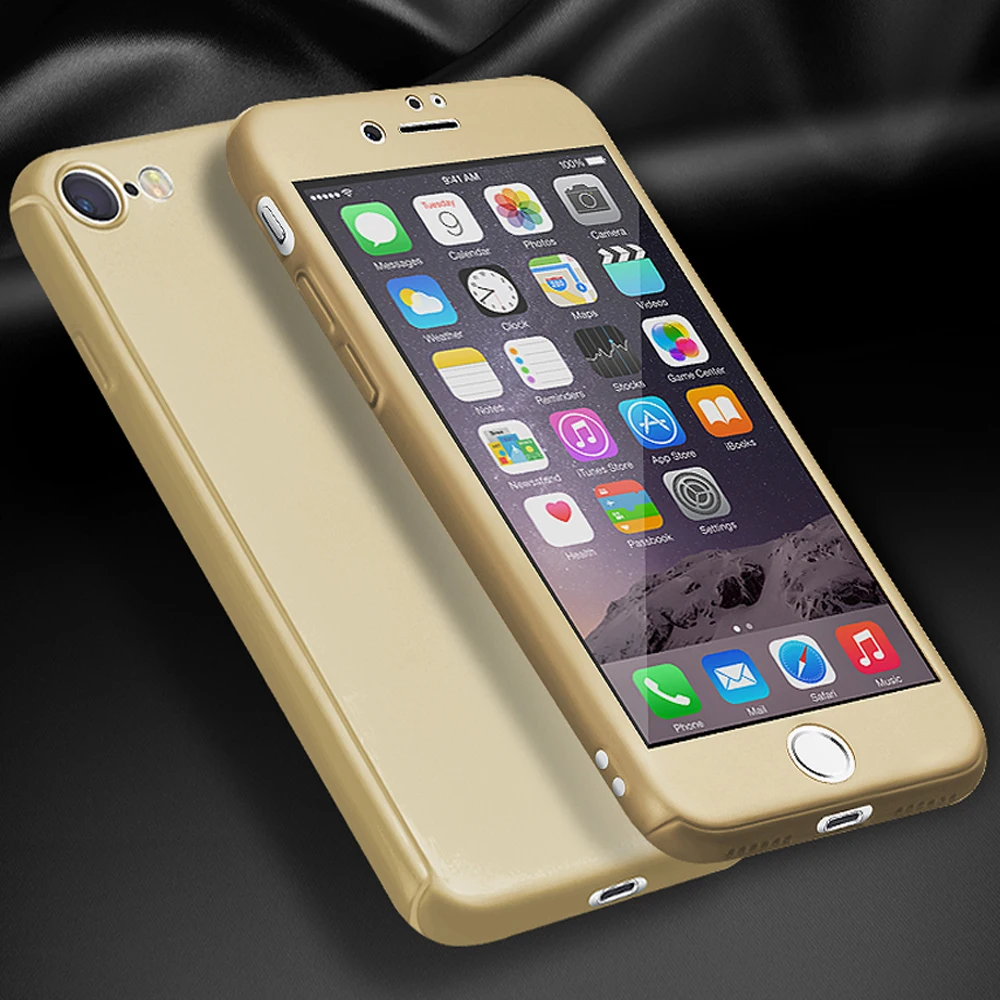 Ultra Fino de 360 Graus Full Body Caso Capa Para iPhone 5 7 6 6 S Plus 5S SE + Temperado ...