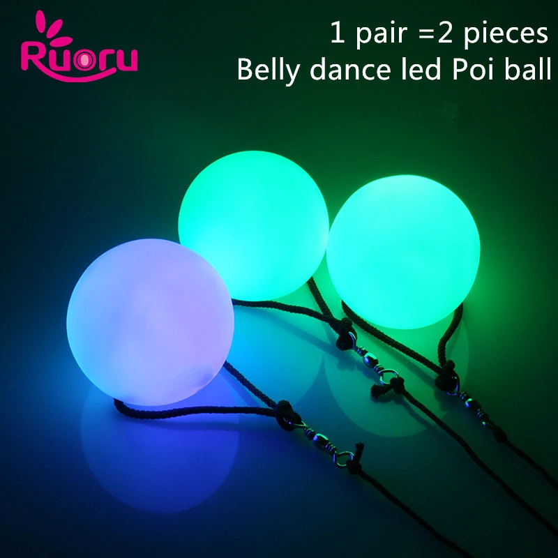 Ruoru 2 Pieces = 1 Pair Belly Dance Balls Rgb Glow Led Poi Thrown Balls ...