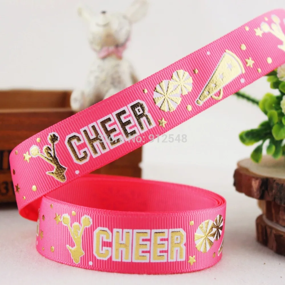 15348 ,7/8'' 22MM Cheerleading hot gold Printed grosgrain ribbon, DIY ...
