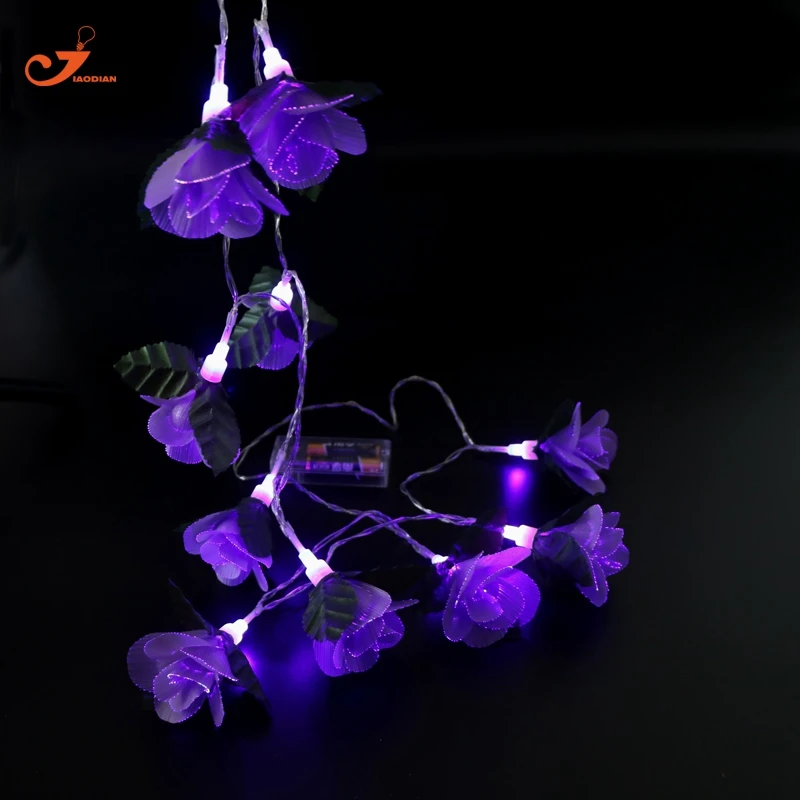 Purple-Rose-Fairy-lights-10pcs-LED-Violet-Flower-Room-Decor-String ...