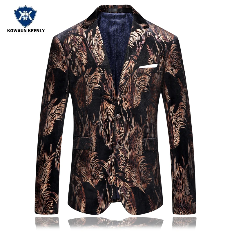 Luxury Gold Blazer Men Floral Black Paisley Suit Jacket Casual Slim ...