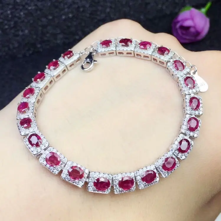 Ruby chain bracelet Free shipping Natural real ruby 925 sterling silver ...