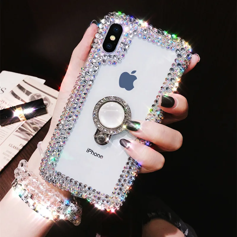 Bling Diamond Ring Holder Crystal Edge Case Cover For iPhone XS Max XR ...