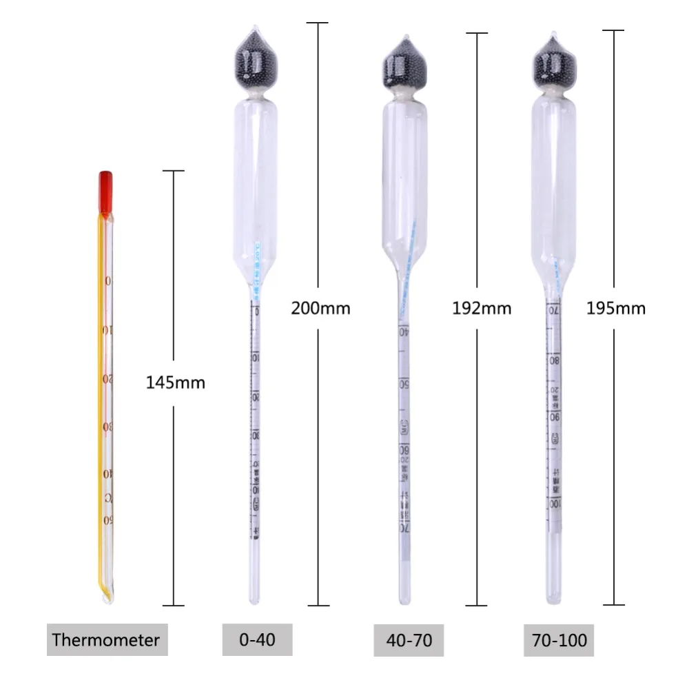 3pcs Alcohol Meter With Thermometer Content 0-40, 40-70, 70-100 Vol ...