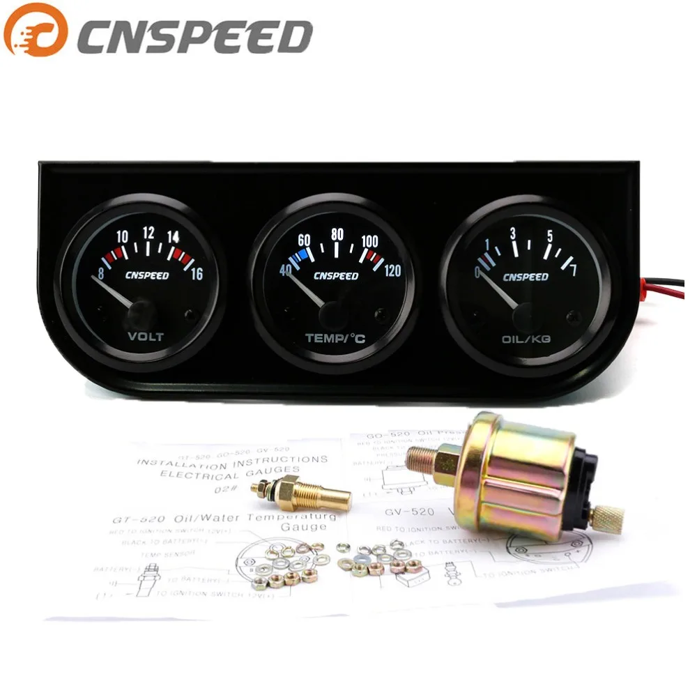 CNSPEED 52mm 12V Triple Gauge Kit Water Temp Gauge Oil pressure ...