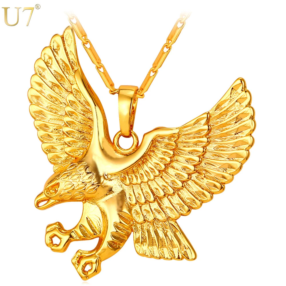 U7 Eagle Necklace Men Jewelry Trendy Gold Color Wholesale Animal Hawk ...