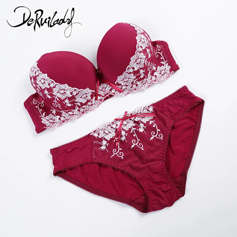 Deruilady Fashion Nylon Bra Panty Set Sexy Lace Embroidery Bra And