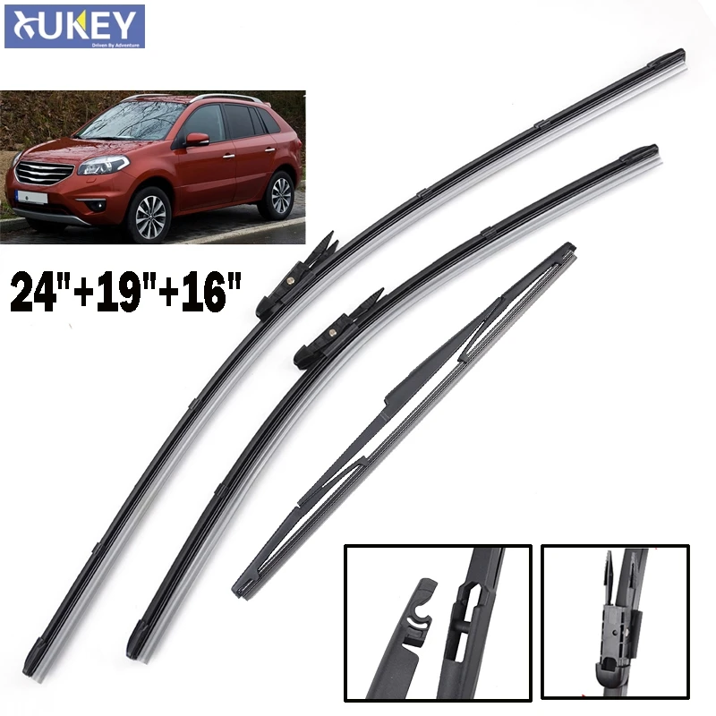 Xukey Wiper Blades For Renault Koleos 24"19"16" 2008 2009 2010 2011 2012 2013 2014 2015 Front ...