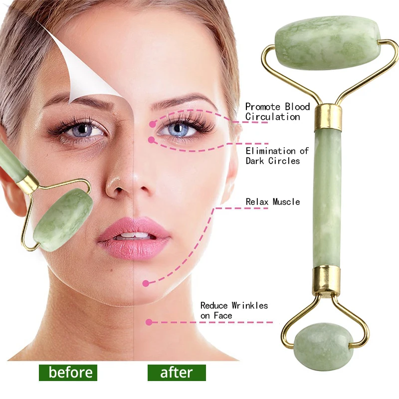 Real Jade Roller Anti Wrinkle Massage Big And Small Dual Roller Facial