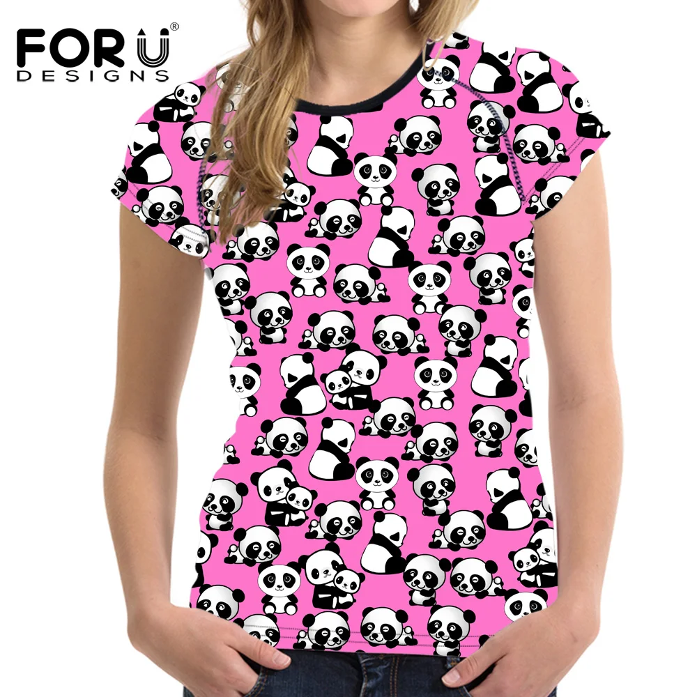 FORUDESIGNS Pink 3D Panda Woman T Shirt Animal Prints Women T shirts ...