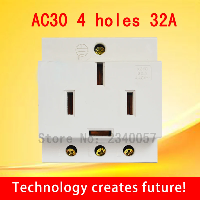3Pole-US-EU-4-Pin-Plug-DIN-Rail-Mount-AC-Power-ac30-Modular-Socket-32A ...