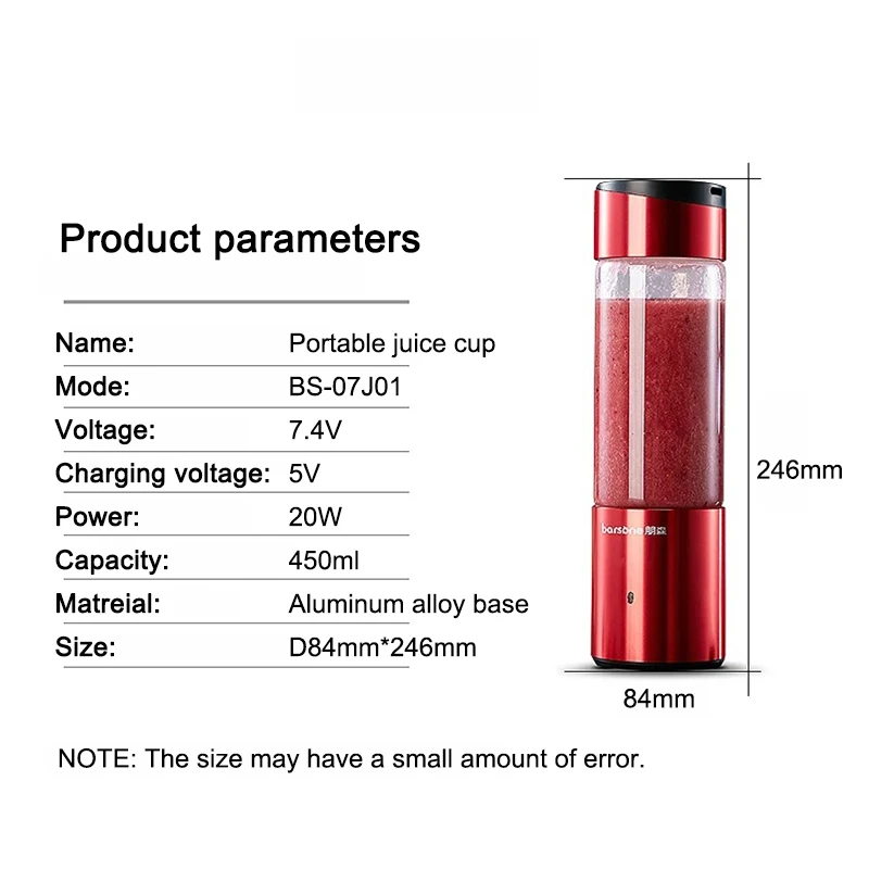 BARSONE Portable Blender usb 450ml 6 Blades Portable Mixer Fruit ...