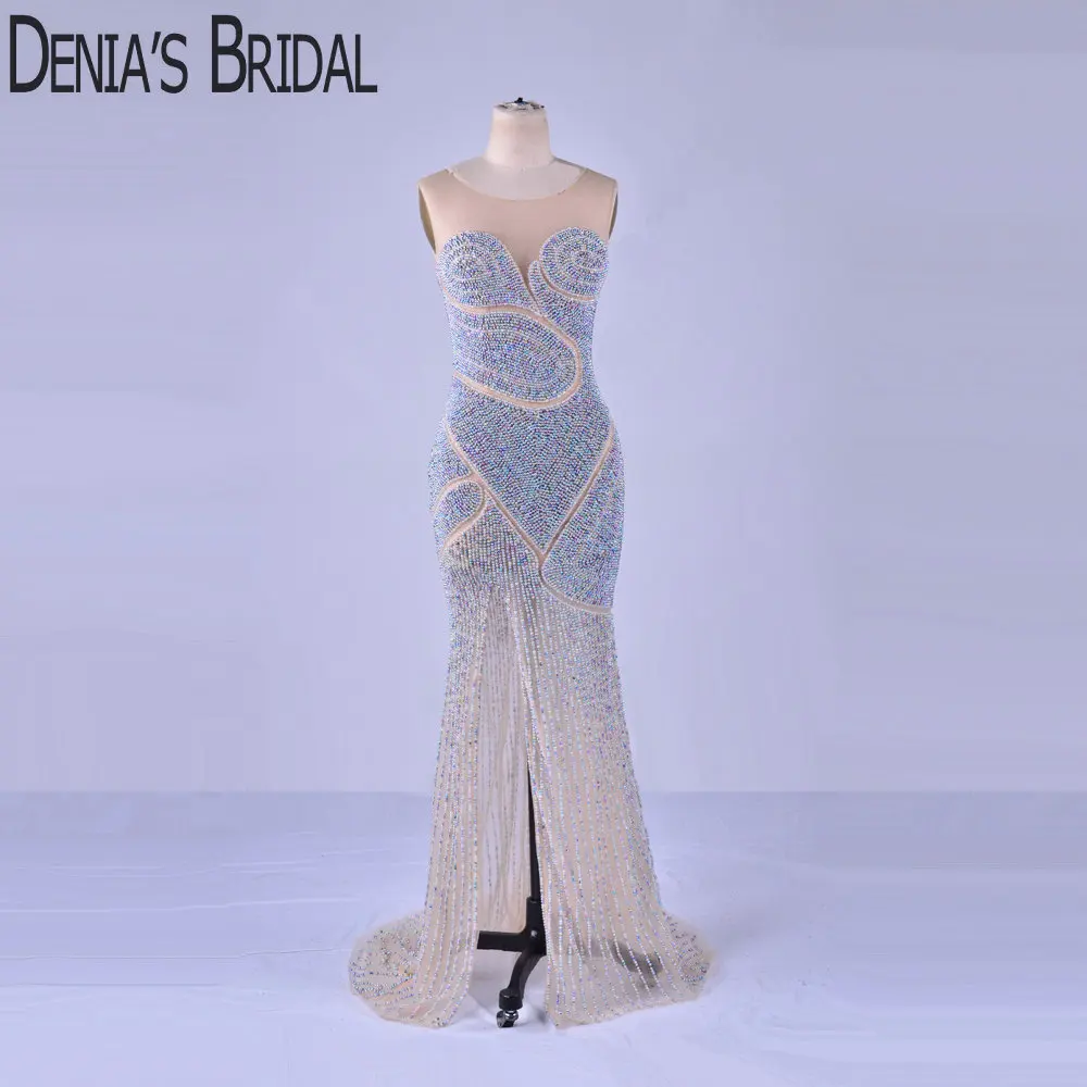 Couture Sexy Luxury Evening Dresses Beading Fully Sheer Evening Gowns ...