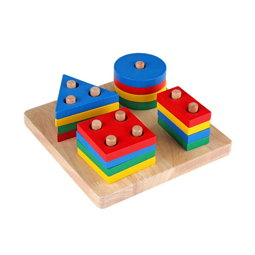 Chanycore Baby Learning Educational Wooden Toys Geometric Shape Blocks ...