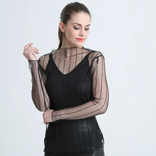 qimmrs 2017 Fashion Fishnet mesh Tops Sexy Women T Shirt Long Sleeve ...