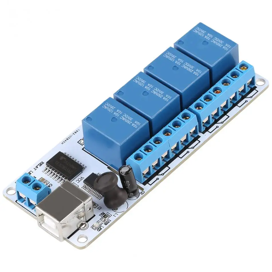 USB Relay Board 4 channel 12VDC Type B USB Relay Board Module ...