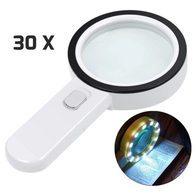 30X Magnifying Glass With Light Handheld Lighted Magnifier With Large 