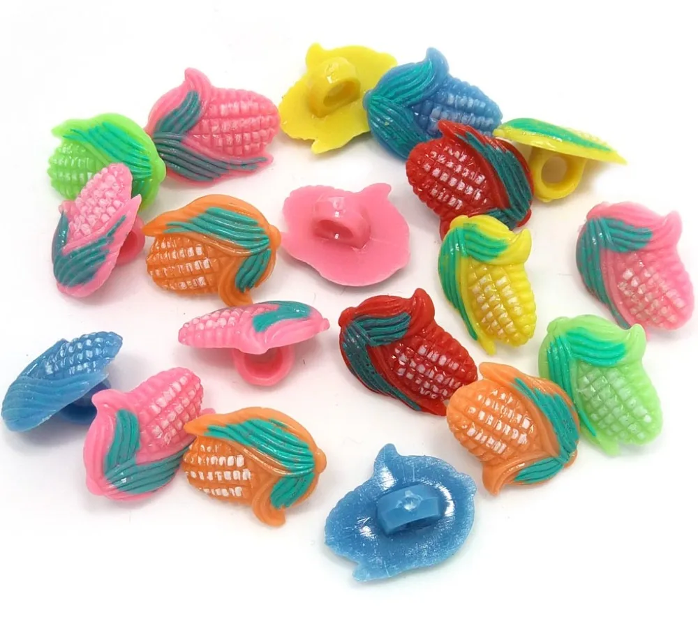 Free shipping 200pcs mix color 16x13mm plastic corn shape buttons for ...
