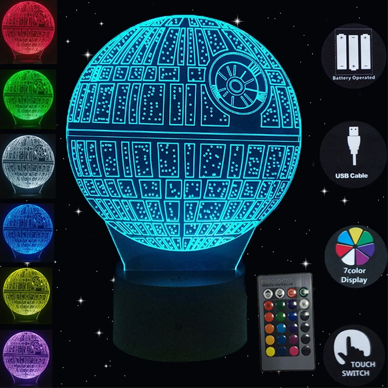 3d Death Star Night Light | 3d Led Lamp Death Star | Table Lamp Death ...