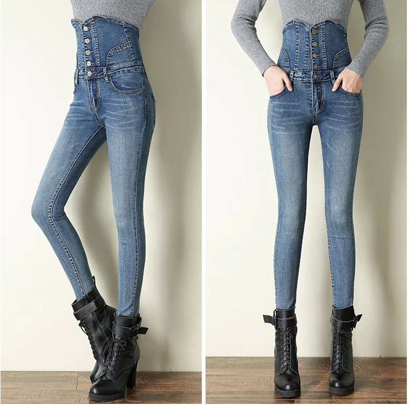 2021 Super High Waist Jeans For Women Push Up Jeans Plus Size Black ...