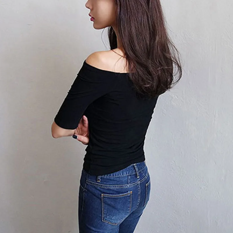 tee shirt femme sexy off the shoulder tops for women tops cotton tshirt ...