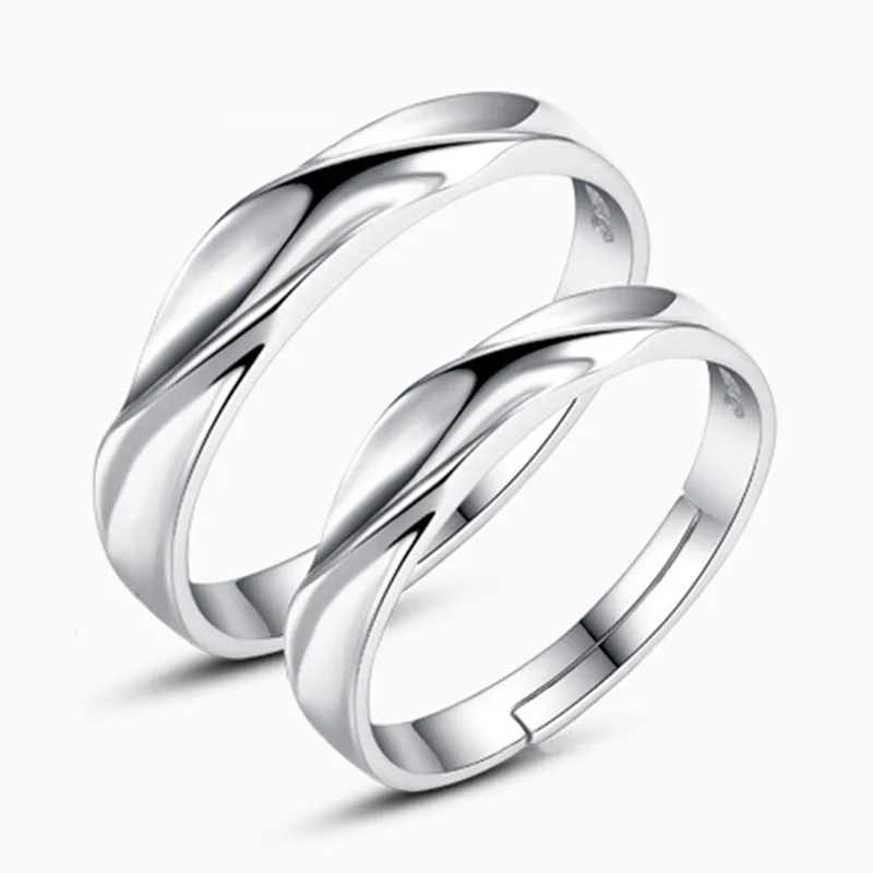 JS Women Wedding Rings Pair 925 Silver Men Water Ripple Silver Signet ...