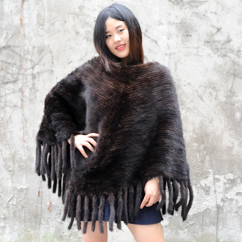 Cx-b-m-10a Real Mink Cape Fur Mink Knitted Tassel Large Cape Scarf Mink ...