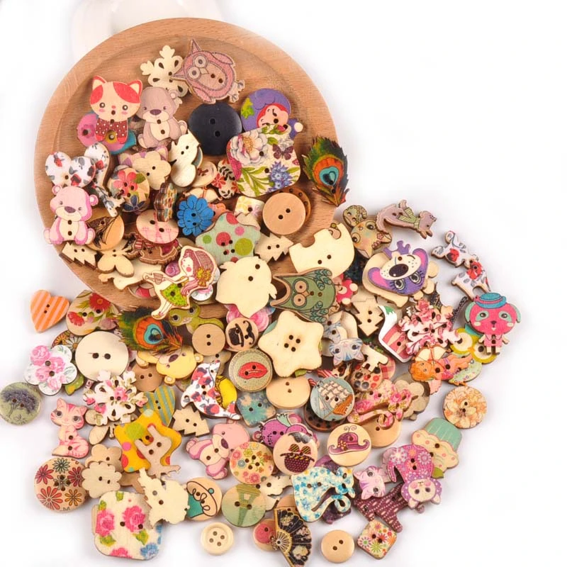 Vintage Mixed Painting Wooden Buttons For Crafts Scrapbooking Sewing ...