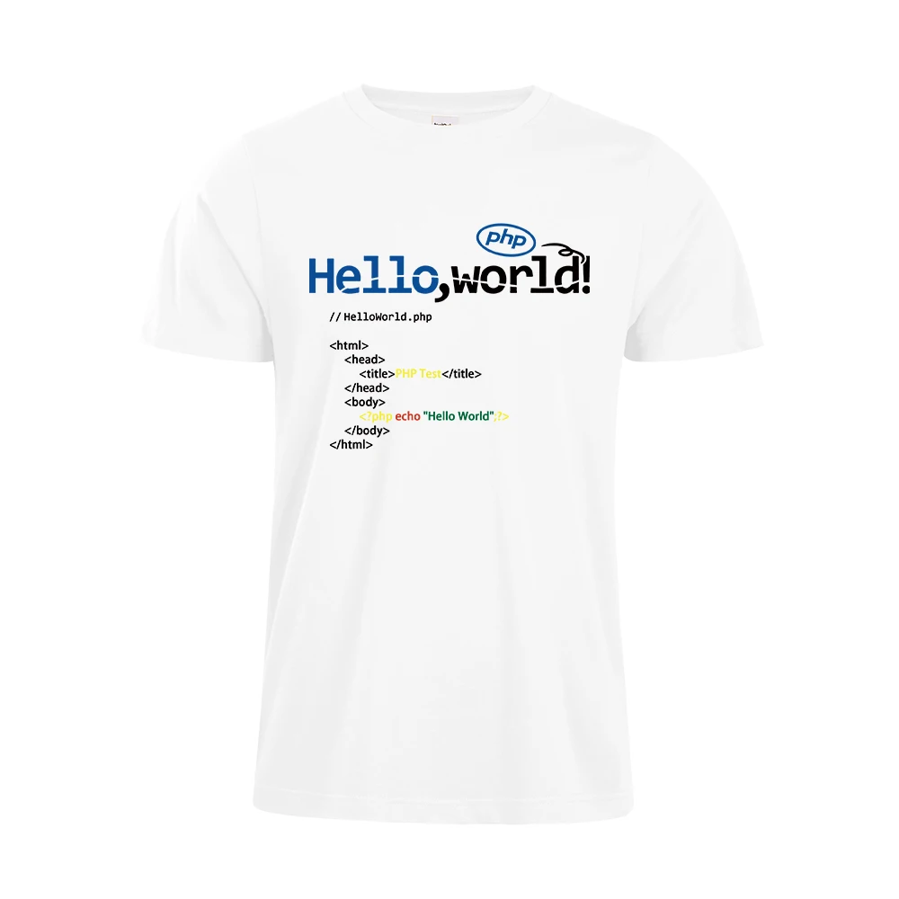 Hello World programmer PHP language development programming geek code rural half sleeved shirt ...