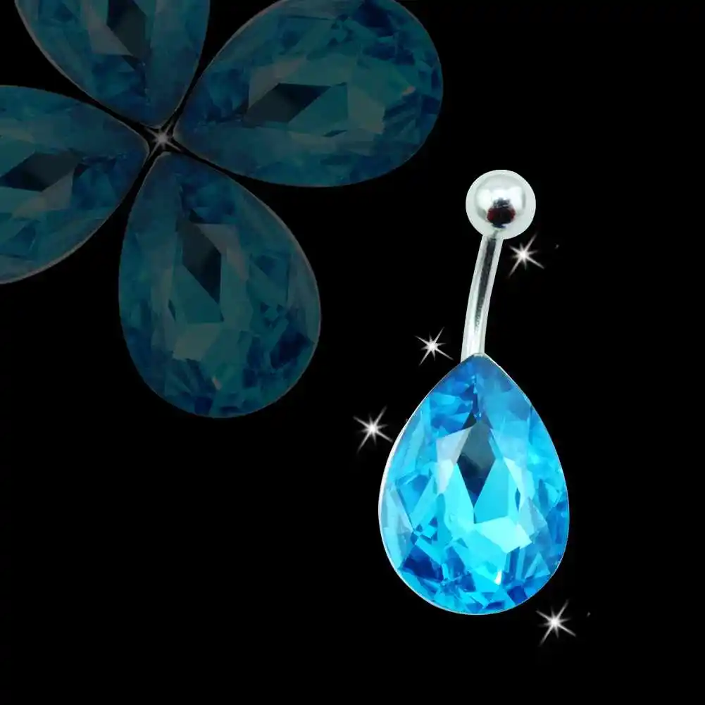 Blue Teardrop Water Drop Rhinestone Button Barbell Bar Piercing Belly ...