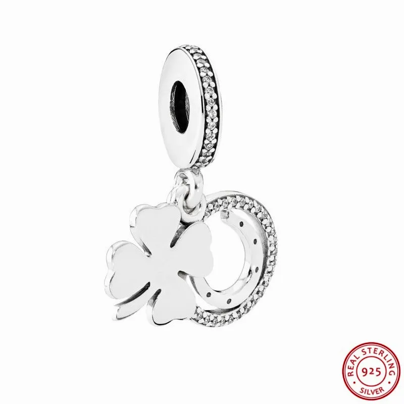 925 Sterling Silver Four Leaf Clover and Horseshoe Lucky Day Pendant ...
