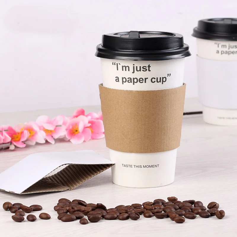 100pcs-Disposable-Cup-Sleeve-For-12-16oz-Cups-Blank-Double-deck-Kraft ...