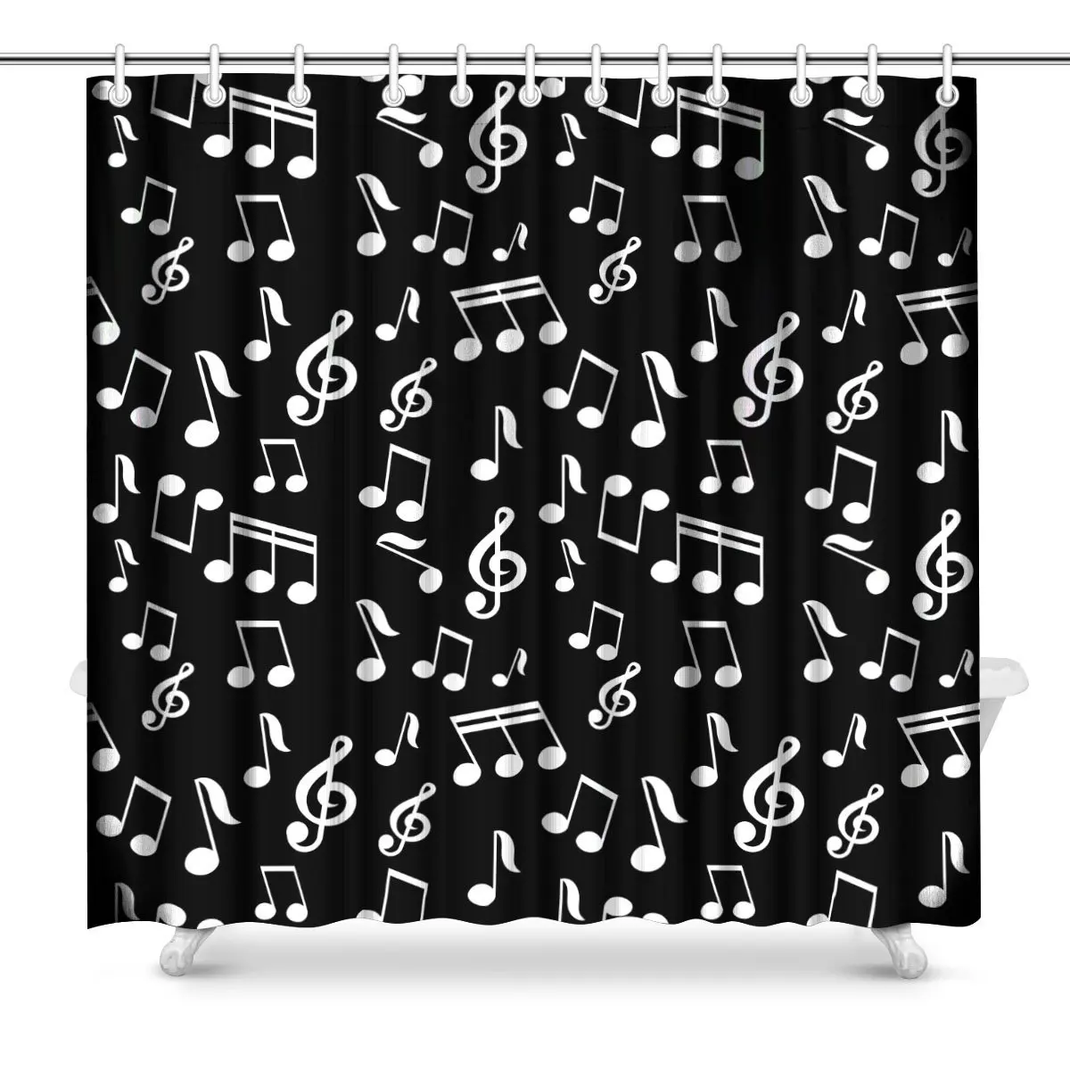 Music Notes Bathroom Shower Curtain Set With Hooks 72 Inches Long