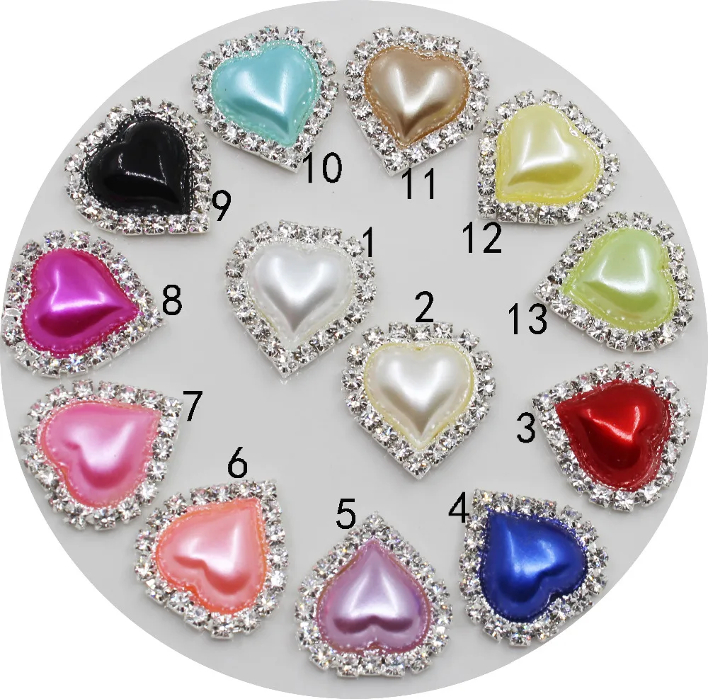 Fashion 10pc 20*23mm Pearl Buttons Beautiful Rhinestone Heart Wedding ...