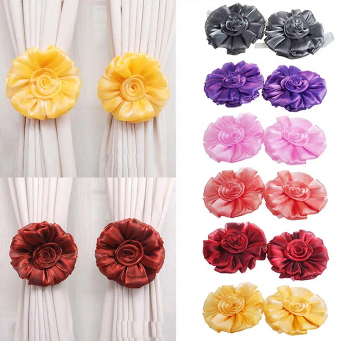 New 6 Colors 1Pair Rose Flower Curtain Tieback Buckle Clamp Hook ...