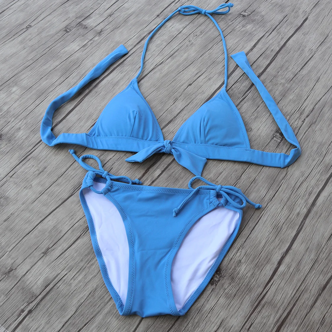 Designer Women Triangle Blue Bikini Swimsuit Low Waist Brazilian