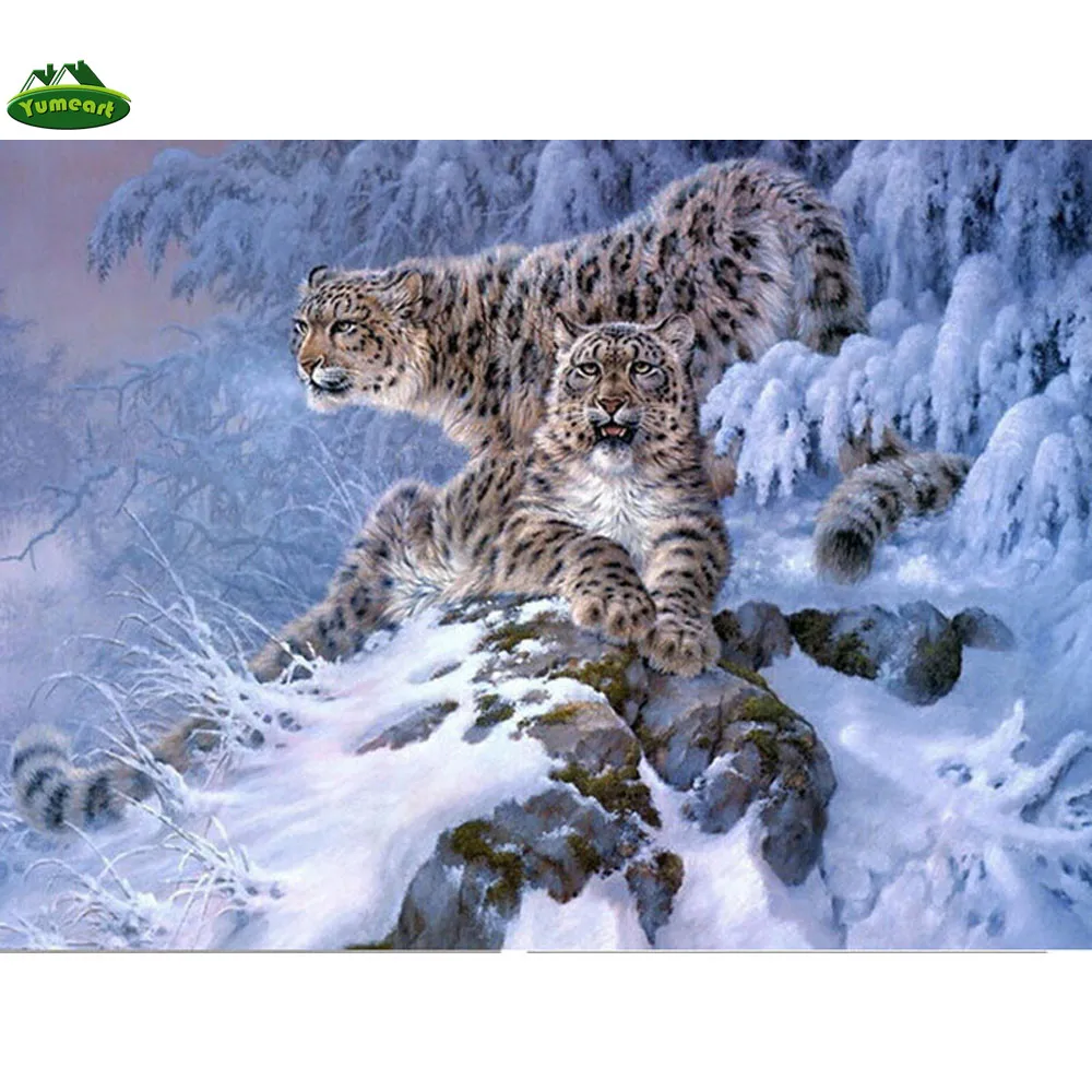 5D Diamond Embroidery Cross Stitch Animal Snow Leopard Round Full ...
