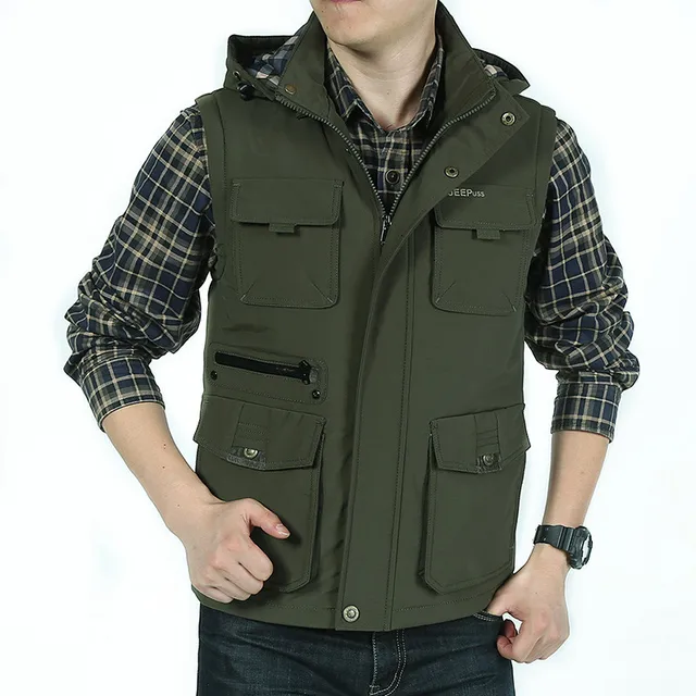 Mens vest outdoor Cotton sleeveless hoodie Vest journalist photo army ...