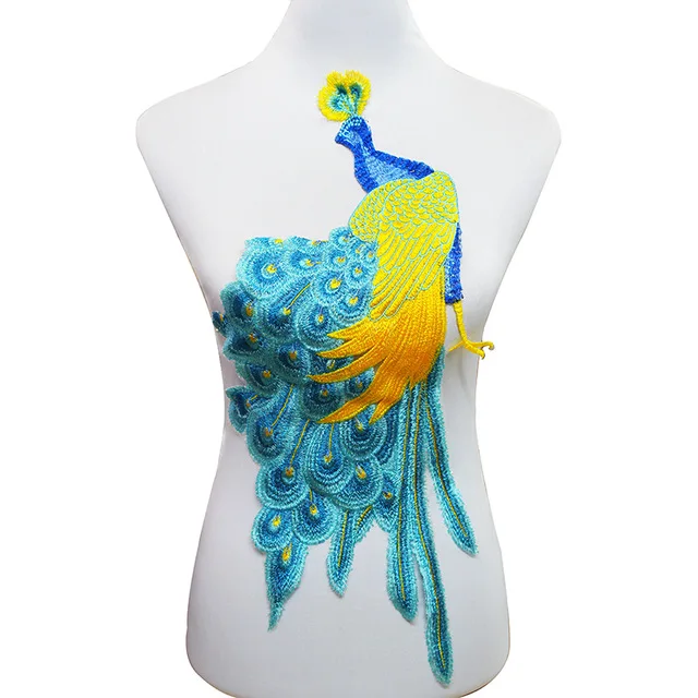 1 stück Große Bestickt Patch Multicolors Pfau Motiv Applique Nähen auf Aufkleber Patches ...