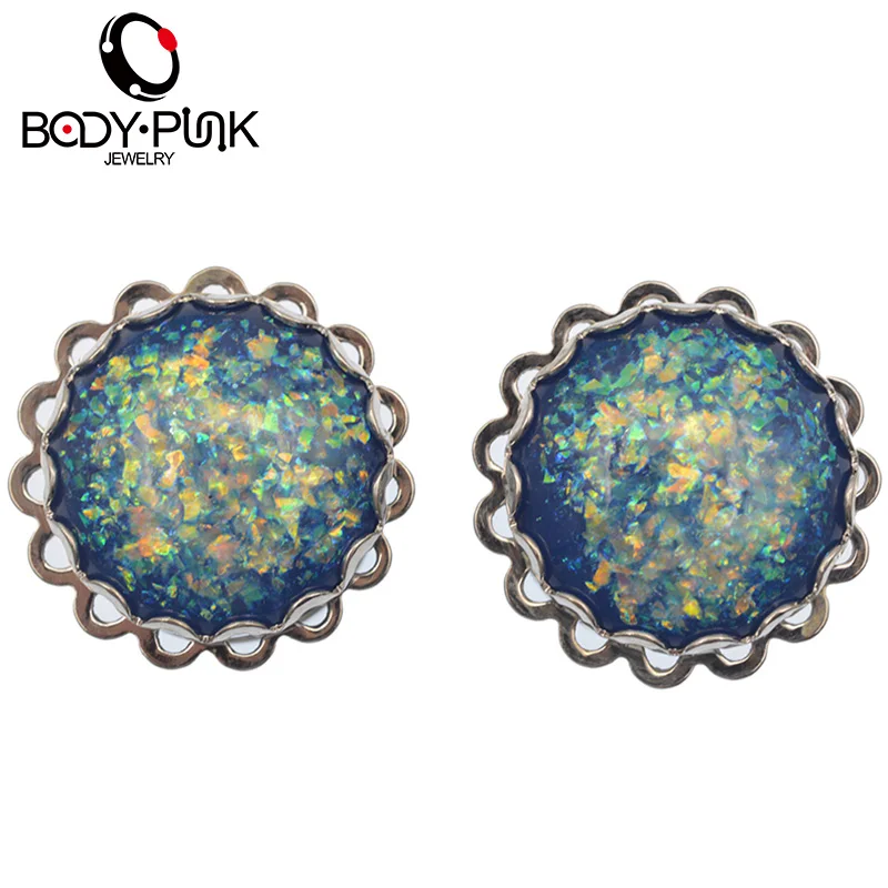 BODY-PUNK-Ear-Plugs-Stainless-Steel-Filigree-Dark-Blue-Opal-Ear ...