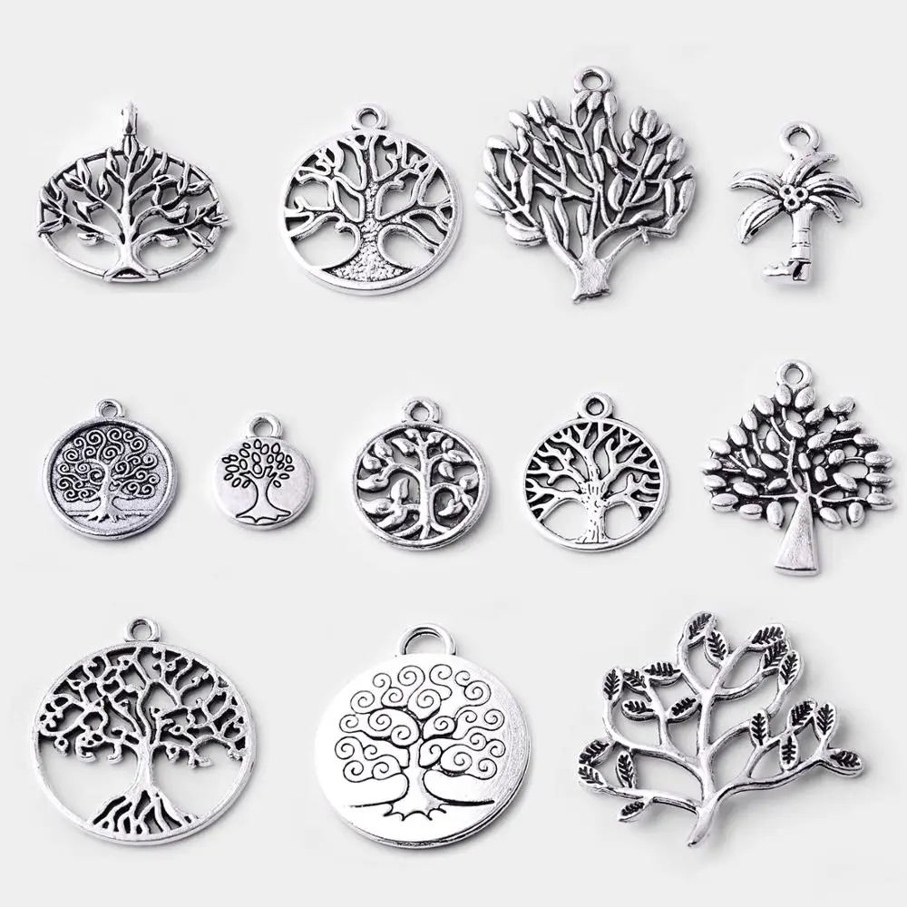 12pcs/set Antique Silver Color Lucky Tree Charms Pendant Vintage Life ...
