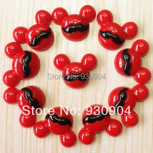 10pcs Red Mickey Minnie Mouse Wearing Black Mustache Resin Flatback ...