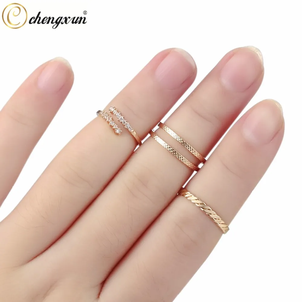 CHENGXUN Rings Set Fashion Gold Double Circle Layer Simple Stackable ...