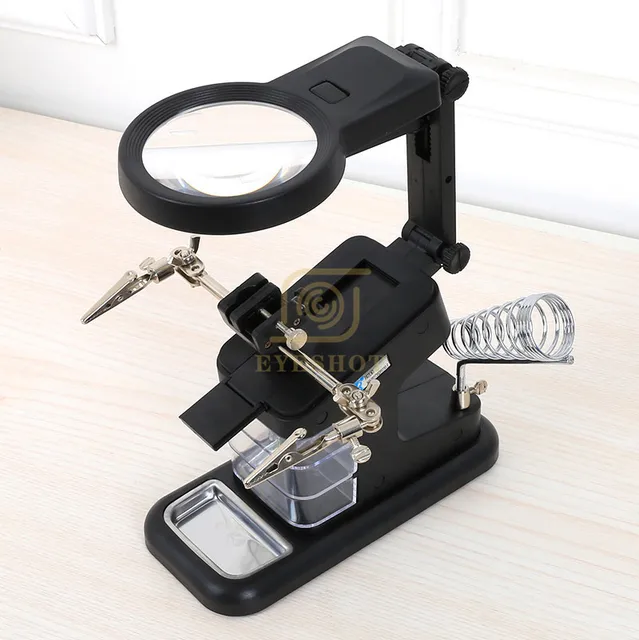 LED Light Helping Hands Magnifier 3X/4.5X/25X USB Lighted Hands Free ...