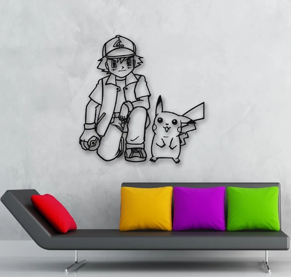 Wall Stickers Vinyl Decal Pokemon Pikachu Ash Ketchum Anime Cartoon ...
