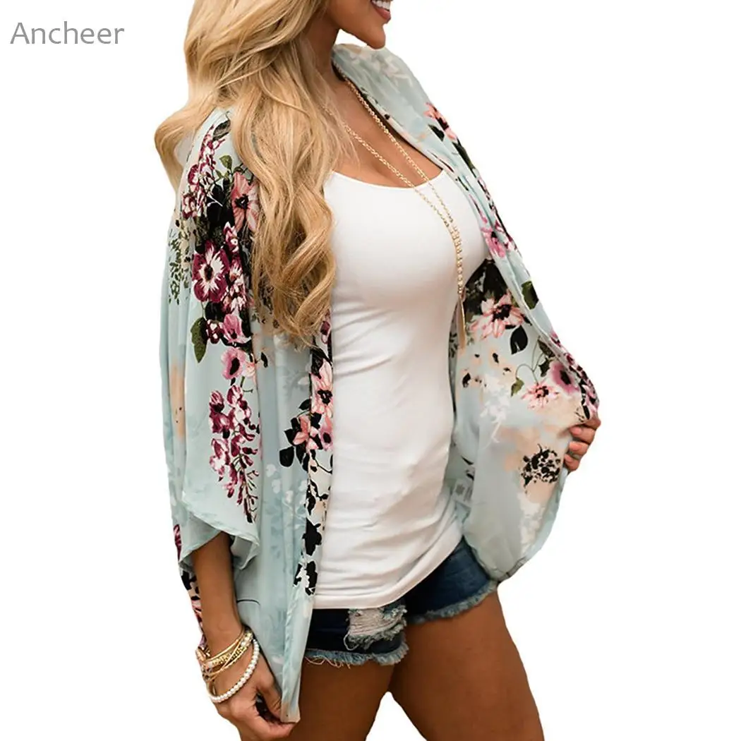 Brand New Style Bikini Half Sleeve Open Front Floral Asymmetrical Women ...