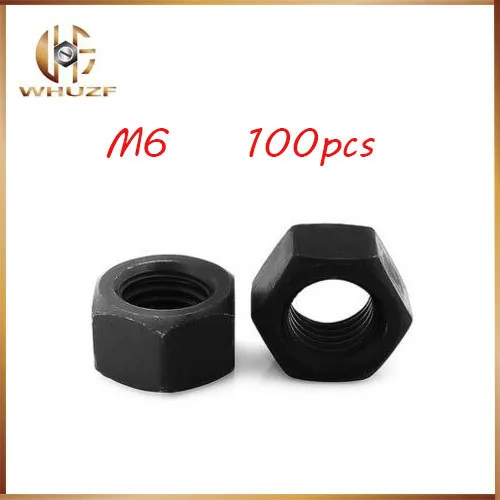 100pcs M6 Nut Carbon Steel Grade 8 Black High Strength Hex Nut ...