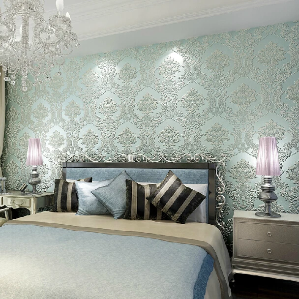 New 3d Papel de parede European Damask 3D Flocking wallpaper roll for ...